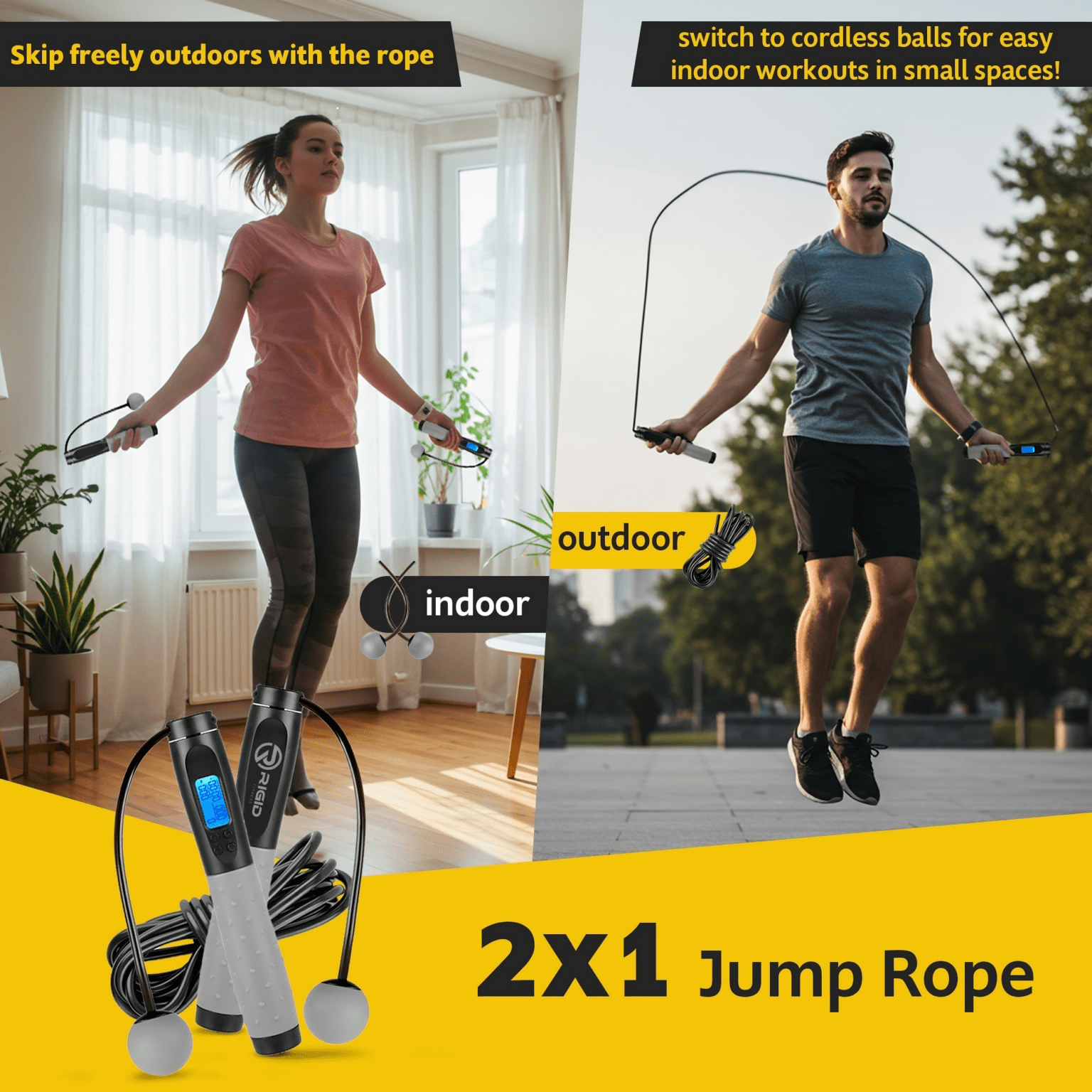 Startling Digital Jump Rope with Counter – Adjustable Cordless Skipping ...
